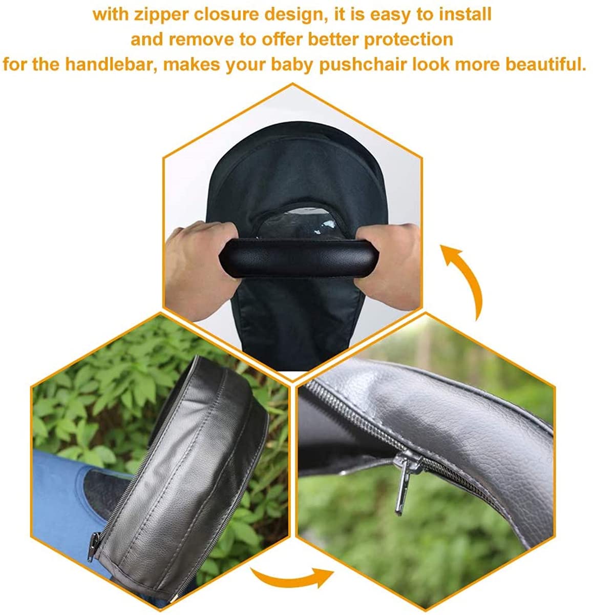 CHILDHOOD Baby Stroller Armrest Handle Sleeve Cover Universal Handle Cover Artificial Leather Black