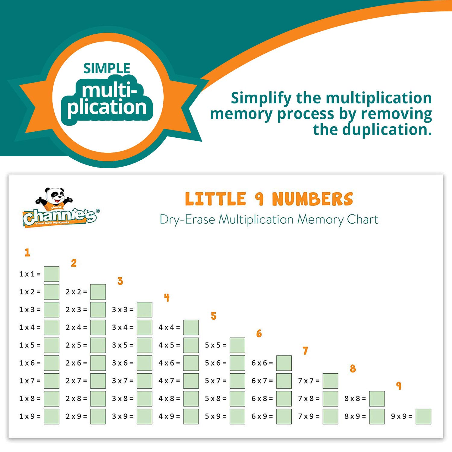 Channie’s Dry Erase My Little 9 Numbers Multiplication Chart to Help Children Ages 6+ Learn, Write & Practice All in One Poster, 8.5" x 14"