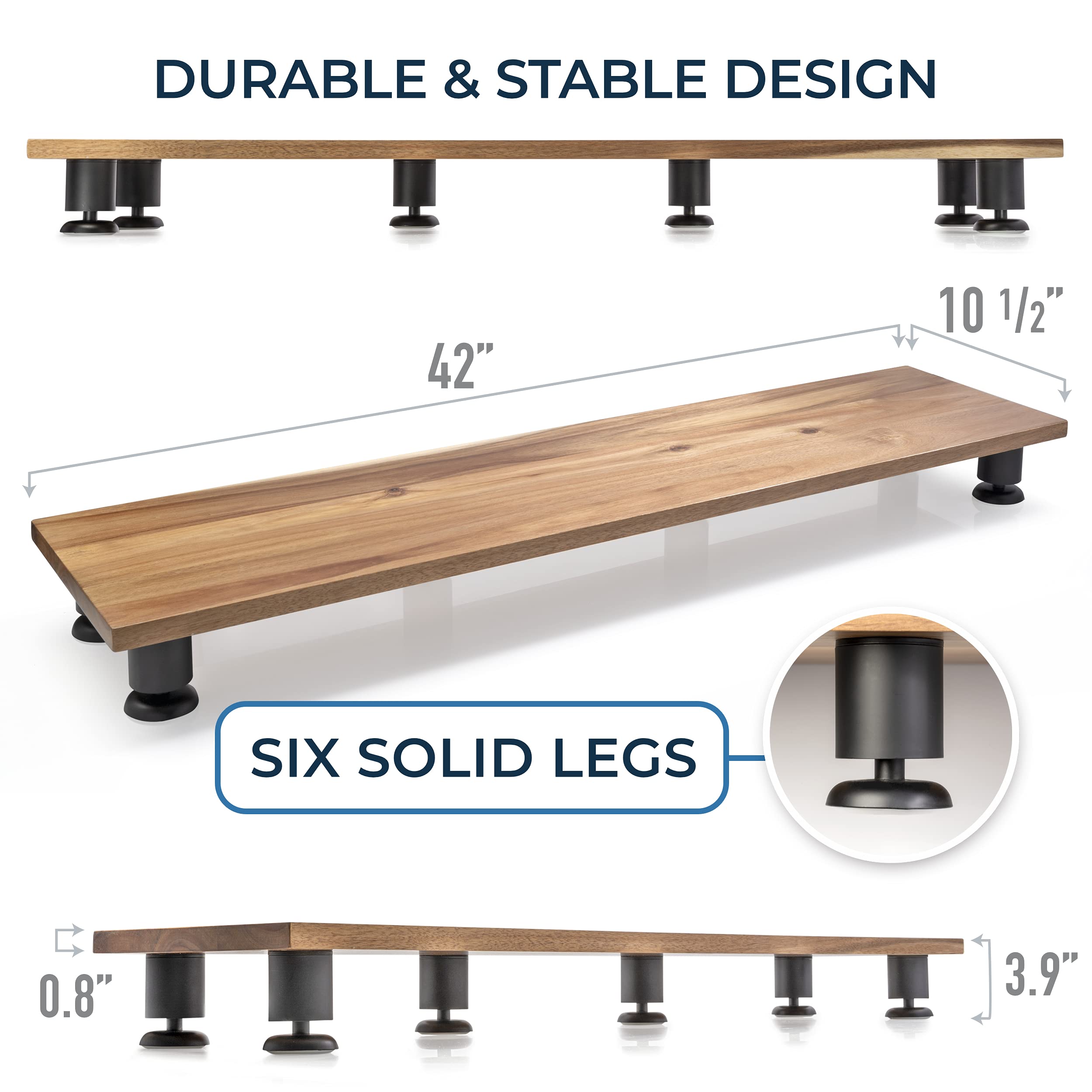 Nordik Large Dual Monitor Riser for 2 - Premium Handmade Hardwood Acacia Computer - Laptop TV Stand with Storage for Desk Accessories - Organizer Television