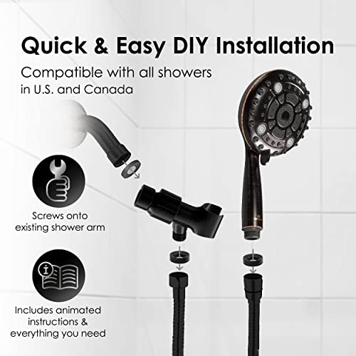 Aquarius Mist Handheld Oil Rubbed Bronze Shower Heads with Handheld Spray and Hose (Extra Long) Spa Grade High Pressure Showerhead wand With 6 Spray Settings β Adjustable Mount Holder & Teflon Tape