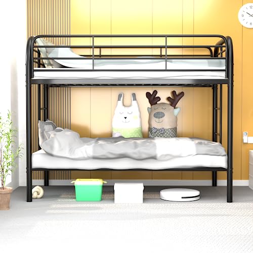 Aobabo Metal Bunk Bed Twin Over Twin, Full-Length Industrial Safety Rail Bunk Bed Frame with Ladder,Space Saving, Noise Free, Black