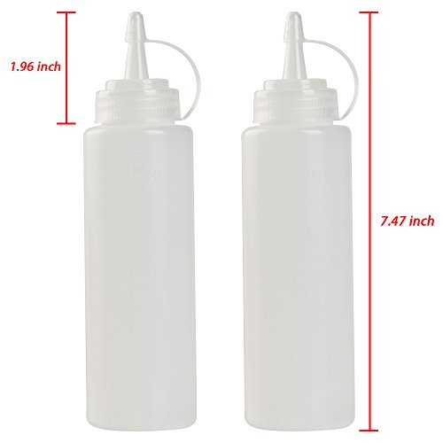 CHILDHOOD 8 oz Squeeze Squirt Condiment Bottles with Cap - Transparent Plastic - for Ketchup Salad dressing Mustard Olive Oil set of (2)