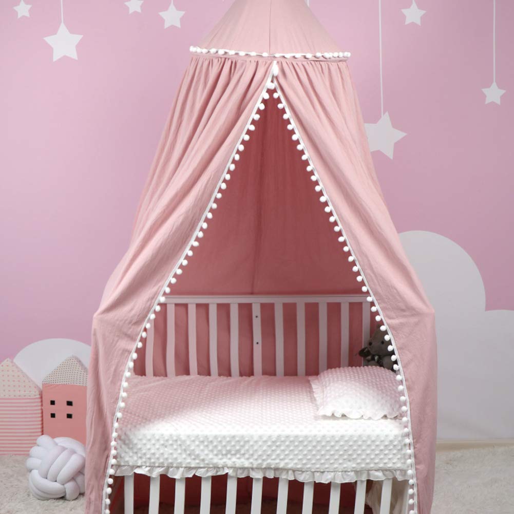 Uaugh Crib Canopy, Princess Bed Canopy for Kids Baby Bed, Round Dome Kids Castle Game Tent and Perfect House Decoration (Pink)