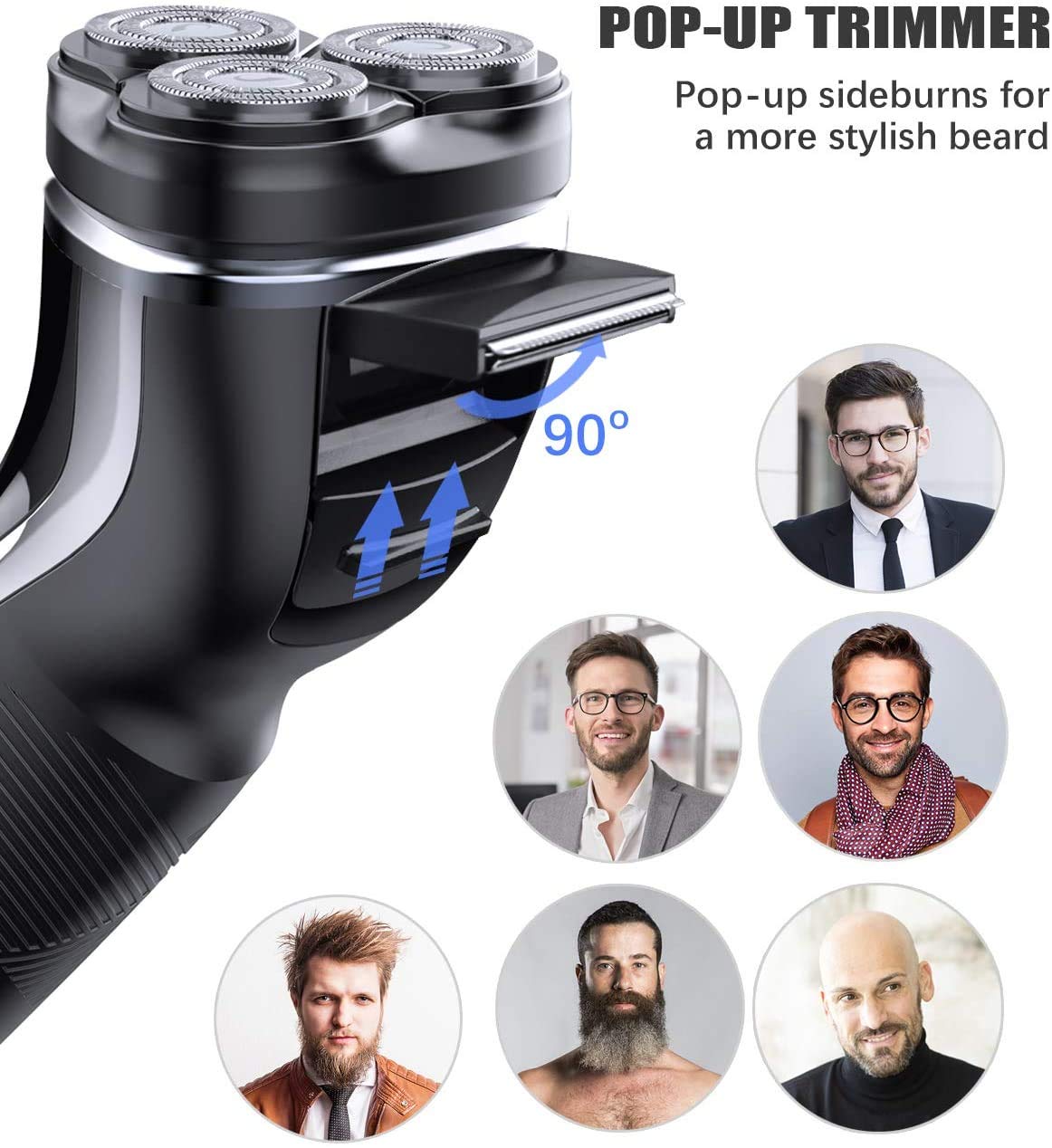 POVOS Electric Razor for Men, Quick Rechargeable Wet and Dry IPX7 Waterproof Electric Shaver,Men’s 3D Rotary Shaving Razor with Pop-up Beard Trimmer,LCD Display, Replacement Blades, and Travel Case