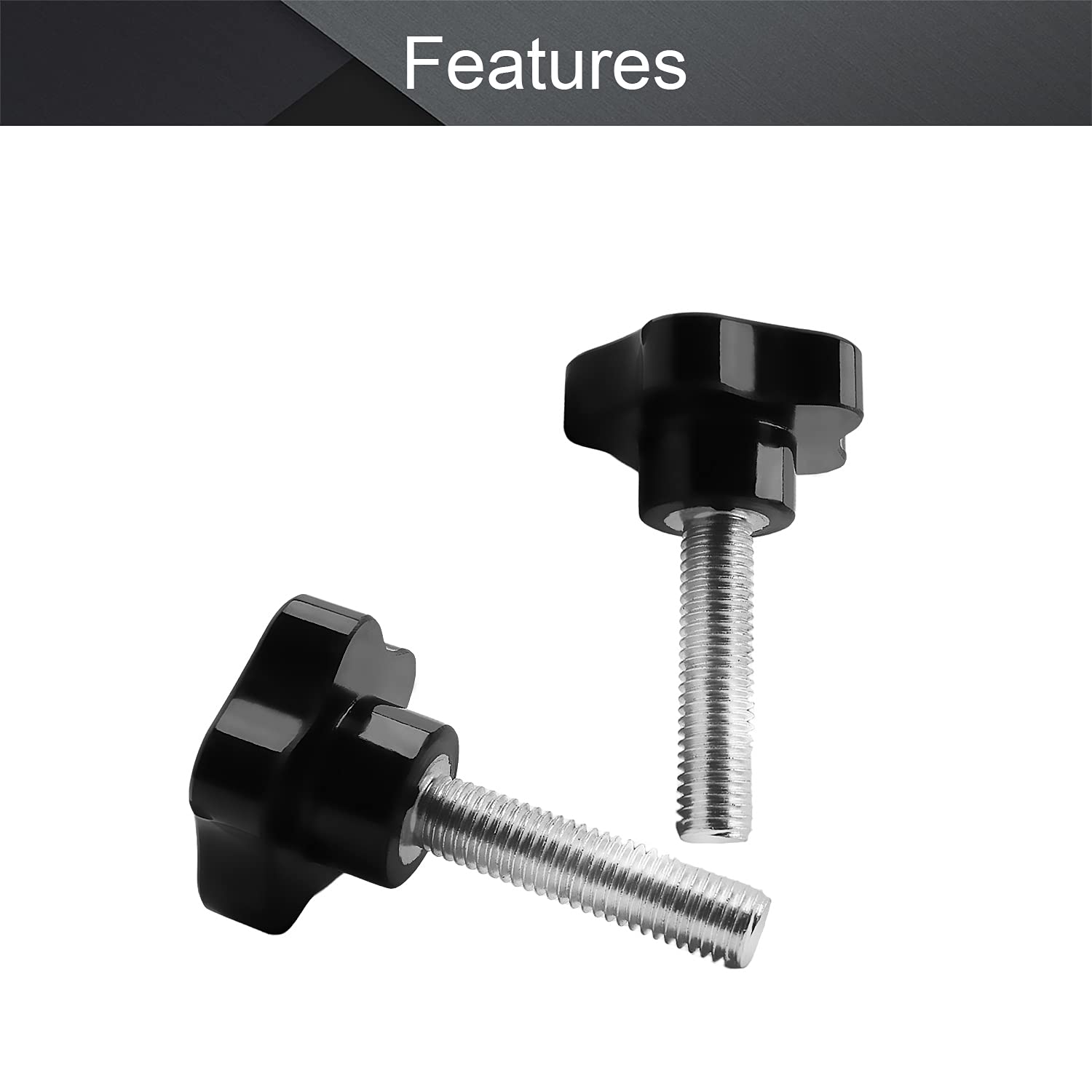 Othmro Black 12mm(M12) x 50mm Thread Replacement Star Hand Knob Tightening Screws 2Pcs