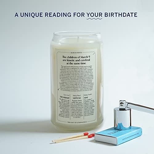 Birthdate Candles, March 9 - Pisces Zodiac Scented Candles Birthday Gift - Jasmine, Cedarwood & Thyme Scent - All-Natural Soy & Coconut Wax, 60-80 Hour Burn Time - Made in USA
