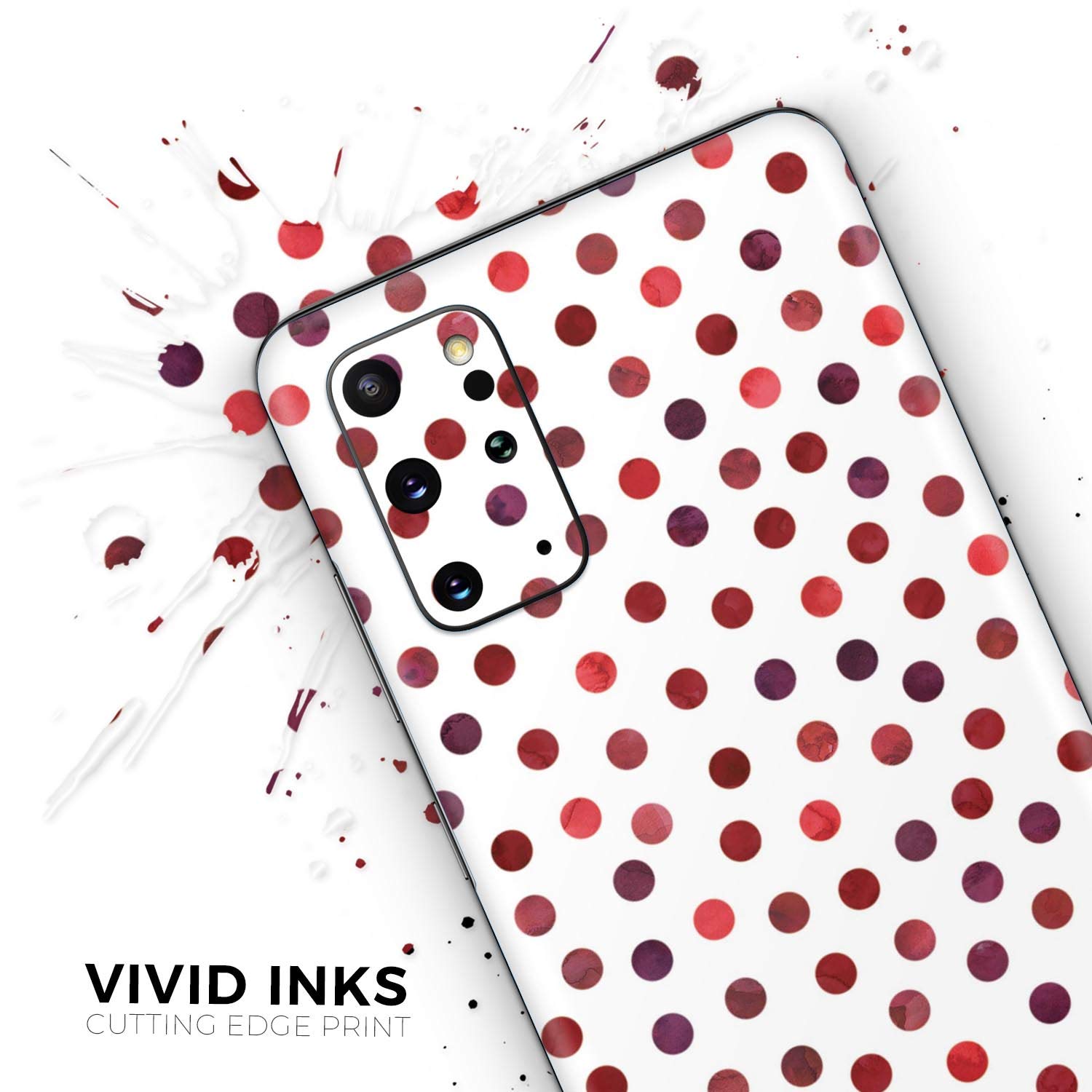 DesignSkinz Red Watercolor Dots Over White Protective Vinyl Decal Wrap Skin Cover Compatible with The Samsung Galaxy S20 (Screen Trim & Back Glass Skin)