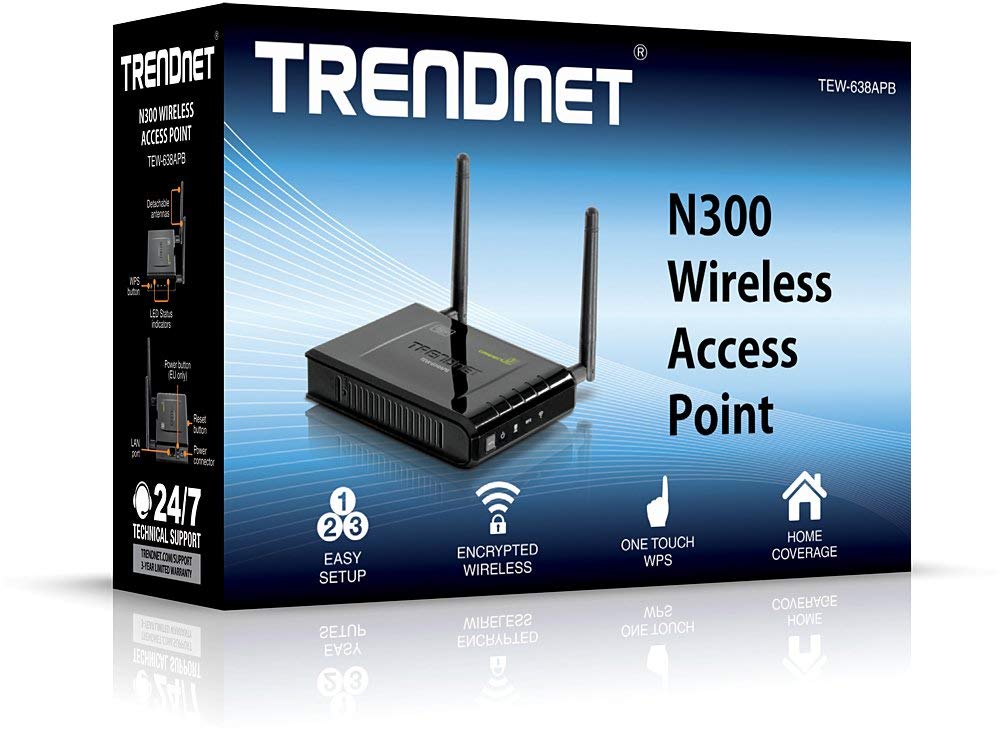 TRENDnet Wireless N300 2T2R Detachable antennas, Access Point, 2.4Ghz 300Mbps, 802.11b/g/n, AP/WDS/Client/Bridge, 2x2 dBi, TEW-638APB (Renewed)