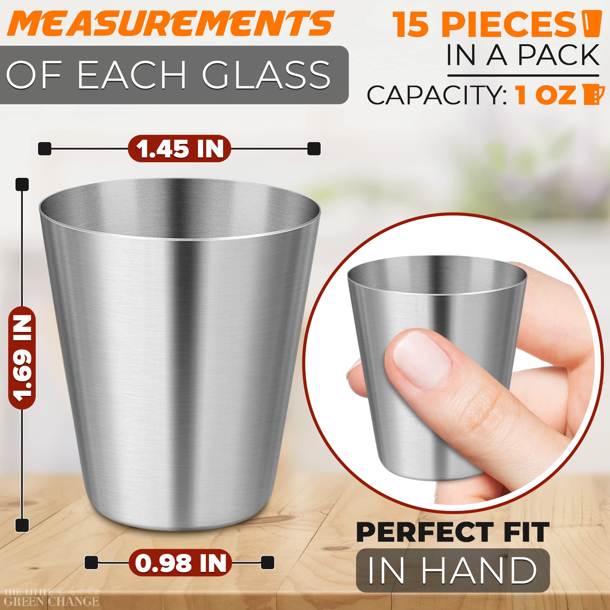 30 ml Stainless Steel Shot Glasses Drinking Vessel - 15 Pcs Outdoor Camping Travel Coffee Tea Cup, Silver Cup - Unbreakable Metal Shooters for Whiskey Tequila Liquor Great Barware Gift