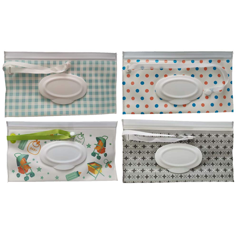 Reusable Eco Friendly Durable Portable Wet Wipe Pouch,Travel Wipes Dispenser Travel Wipes Bag Wipe Pouches Baby Wet Wipe Cases Set of 4