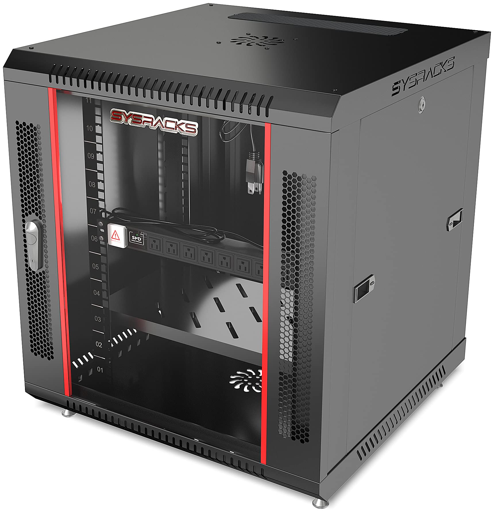 Sysracks 12U Wall Mount Network IT Server Cabinet Enclosure Data Cabinet Rack HQ Fully Equipped - Shelf - Cooling Fan - 8-Way PDU
