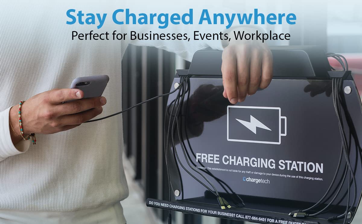 Chargetech S9 Power Stand Charging Station Hub - Charging Station for iPhone, iPad, Lightning Cable - Android Cell Phone Charger, Tablets, USB Type-C - Charges Up to 8 Devices