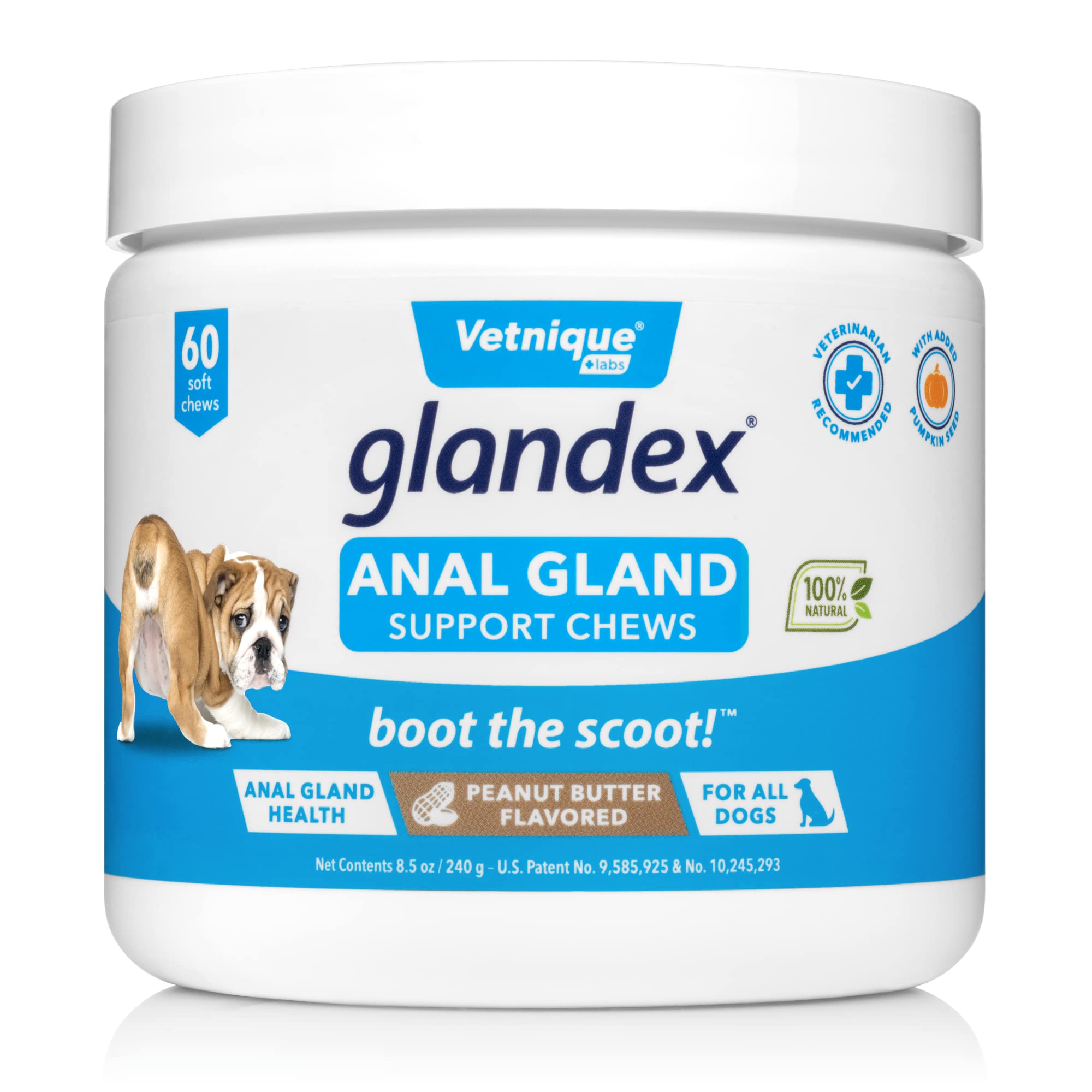 VETNIQUE Dermabliss Omega & Skin Supplement Chews for Dogs (60ct) & Glandex Anal Gland Support Peanut Butter Soft Chews for Dogs (60ct) Bundle