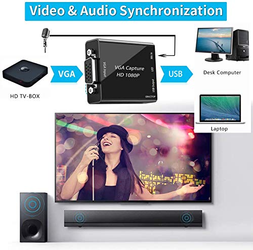 VGA Capture Card, VGA to USB Capture Device with Mic Input Support HD 720P Video for Gaming, Streaming, Teaching, Video Conference, Live Broadcasting