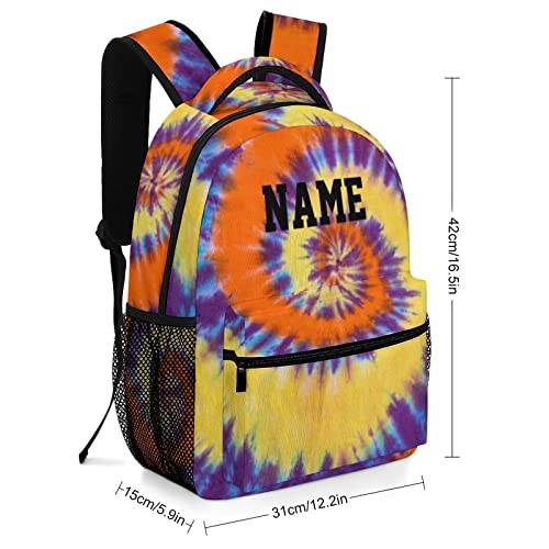 Aicihert Custom Orange Tie Dye Backpack Personalized Name Text Backpack Daypacks Customized BookBags School Bag for Student Boys Girls
