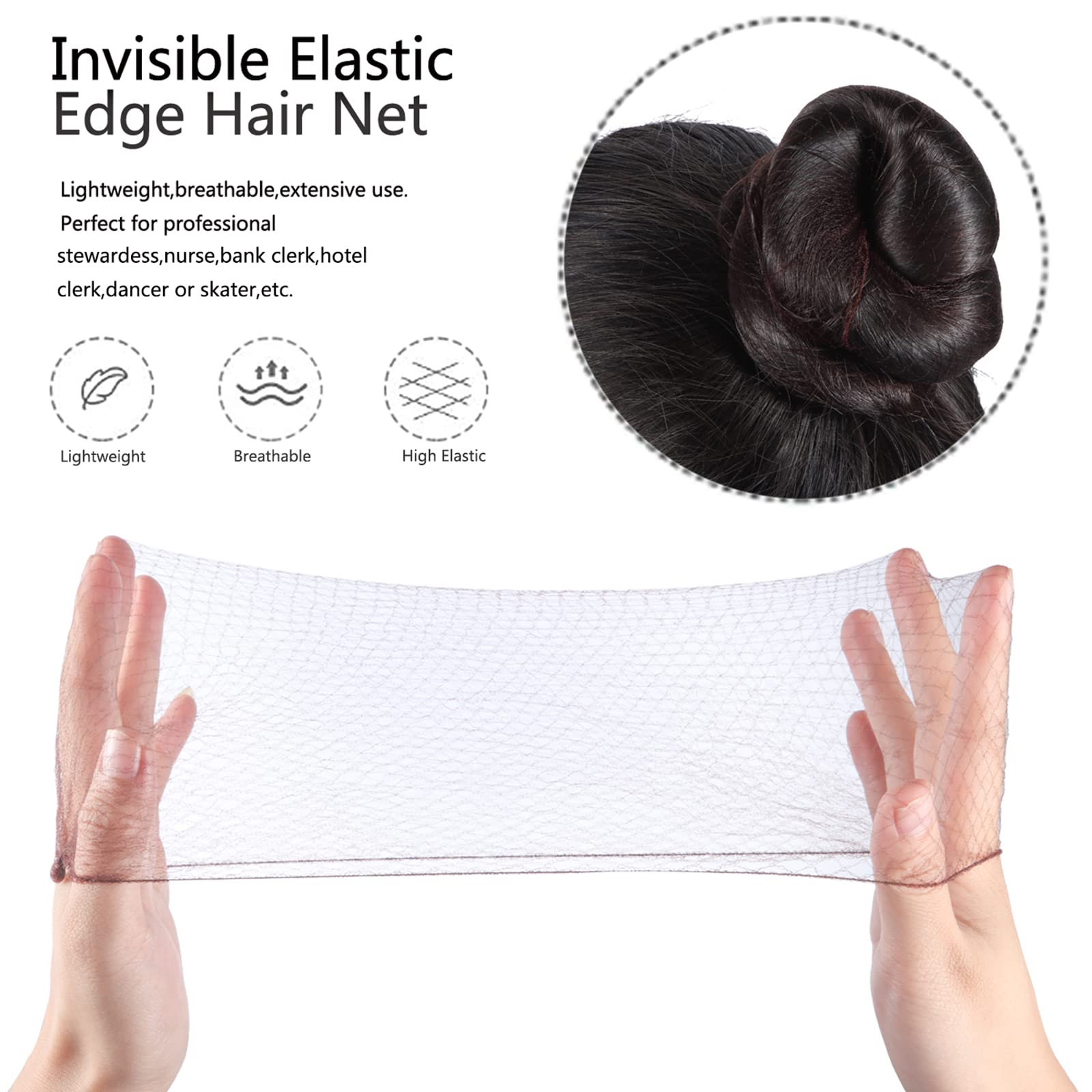 Zonon Bun Hair Nets 50Pcs, Invisible Elastic Edge Mesh, Individual Package, Brown & U Shaped Pins 40Pcs for Ballet Bun, Sleeping, Women and Wig