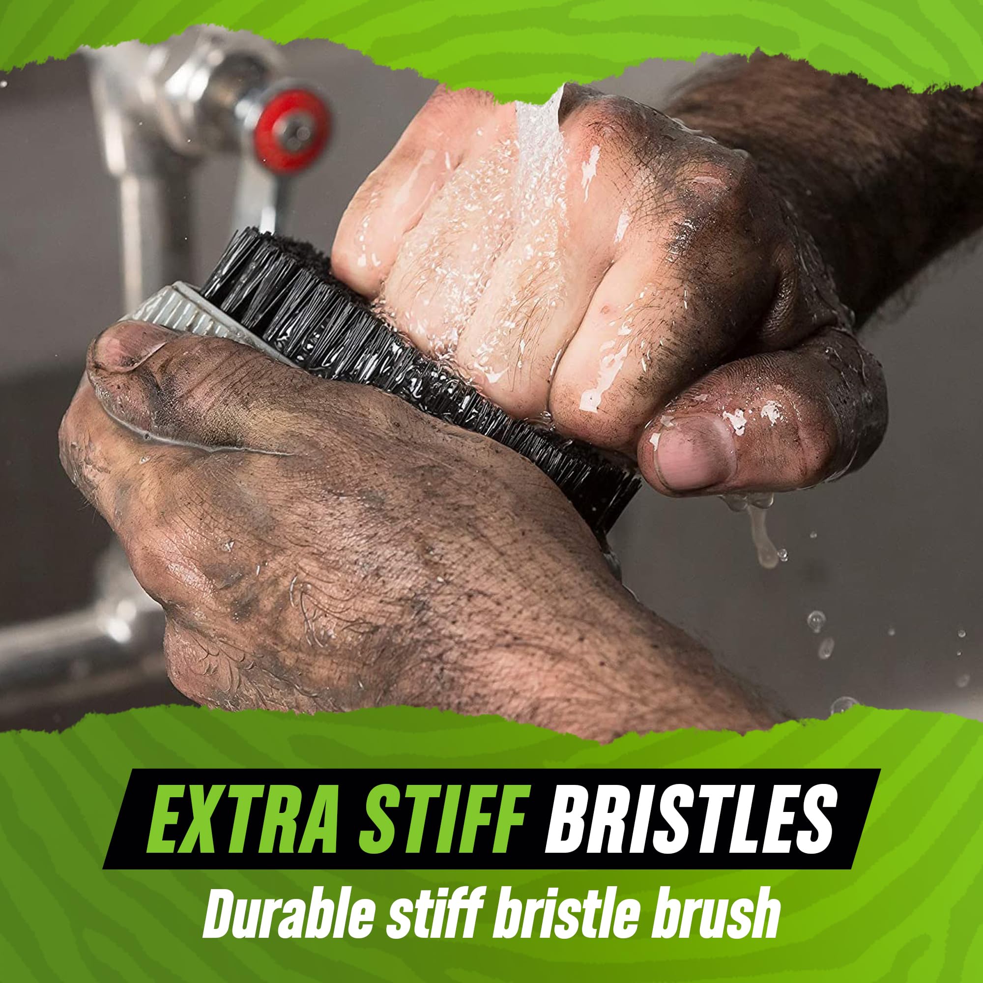 Grip Clean Squeeze Bottle & Brush Combo - Heavy-Duty Degreaser Hand Cleaner & Nail Brush Set - Tackle Grease, Oil, & Grime with Natural Pumice Soap & Nail Cleaning Scrub for Clean Hands & Nails