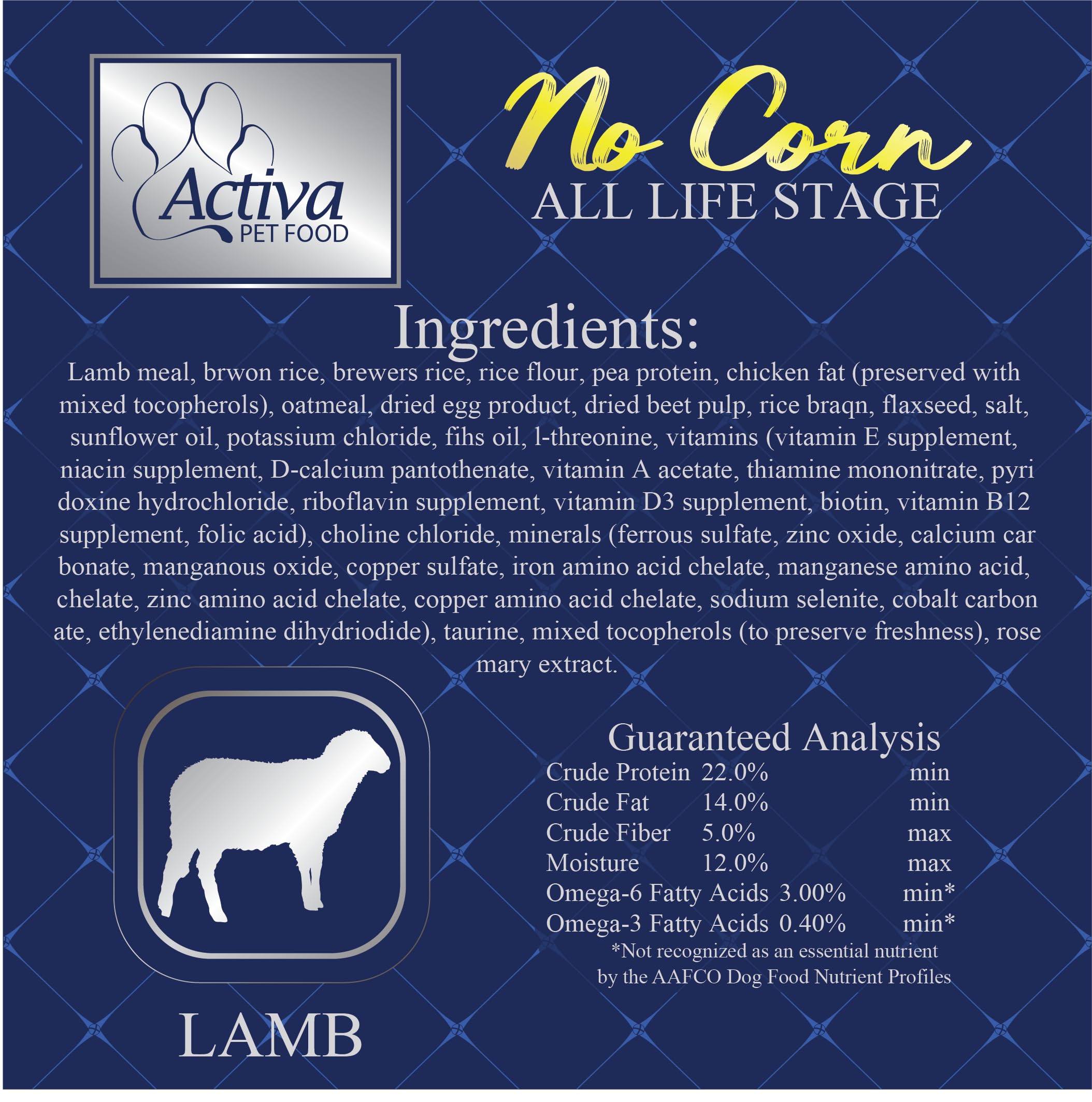 Activa No Corn Custom Dog Food (Lamb, 15lb.)