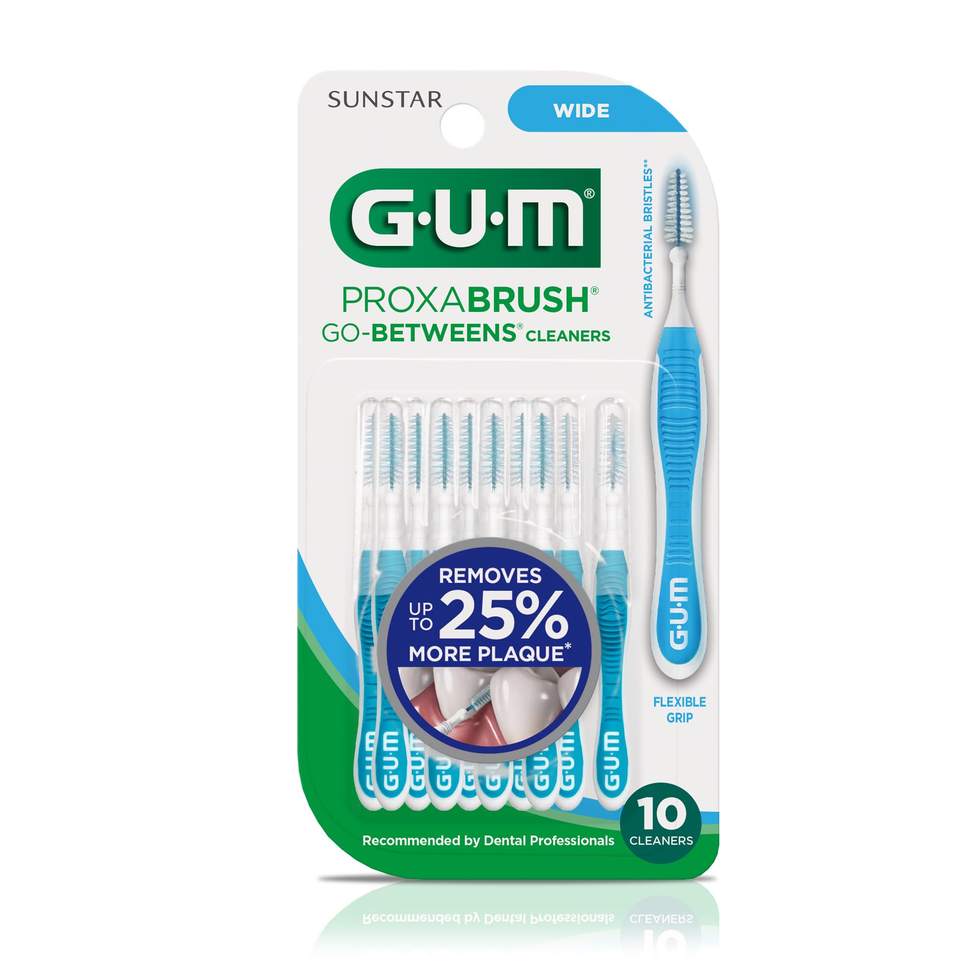 GUM Proxabrush Go-Betweens - Wide - Interdental Brushes - Soft Bristled Dental Picks for Plaque Removal & Gum Health - Safe for Braces & Dental Devices, 10ct