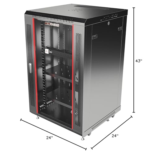 Server Rack - Wall Mount Network Enclosure - Locking Wall IT Cabinet - 19 Inch Rack Av Audio Video Rack Lockable Cabinet Network Rack - Powerbar - Shelf - Fan - Feet (22U (24" w x24 d x43 h))