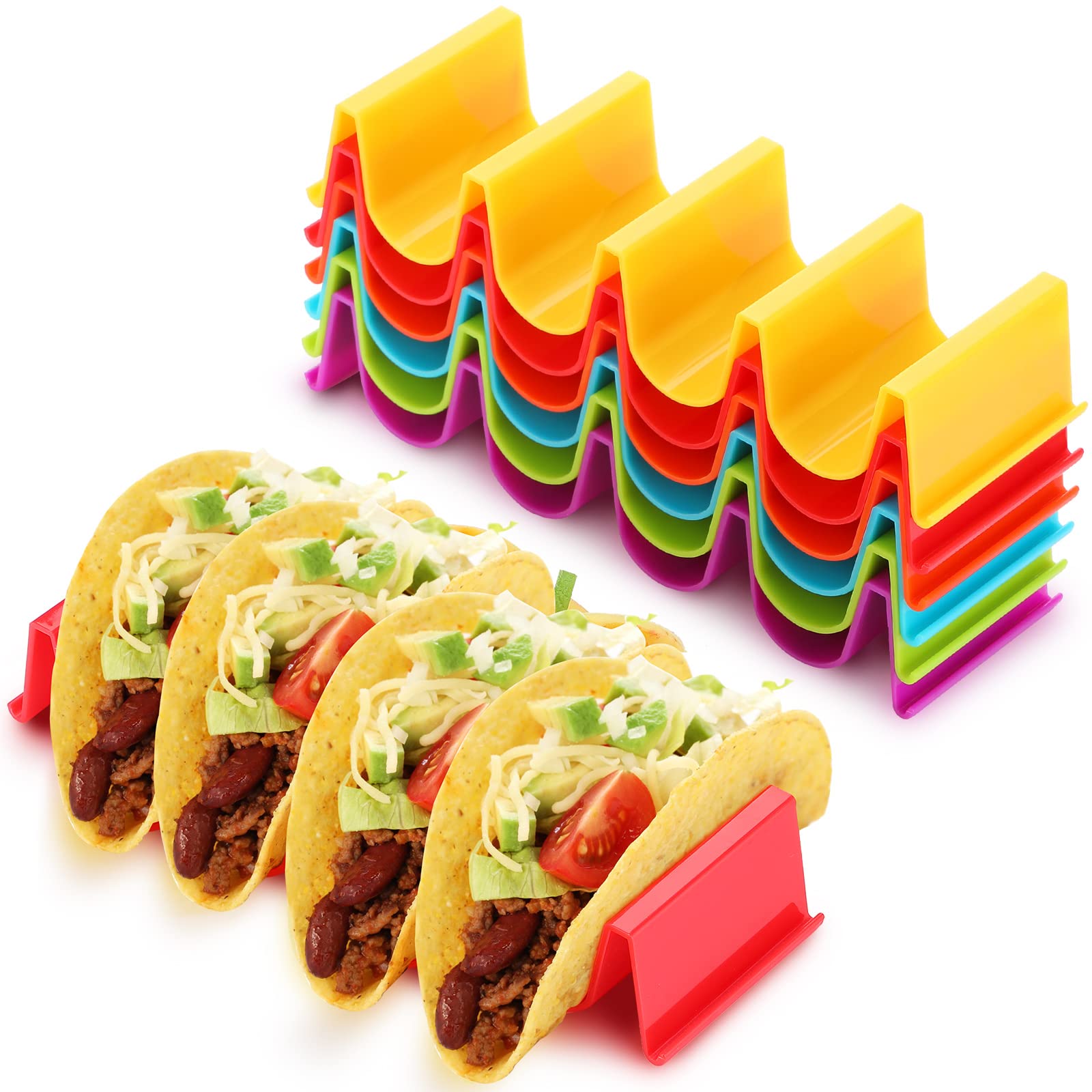 30 Pack Taco Holder Stand Colorful Taco Holder Wave Shape Taco Shell Holder Taco Stand on Table Taco Tray Taco Rack, Holds up to 4 Tacos Each, Oven, Baking, Dishwasher and Grill Safe