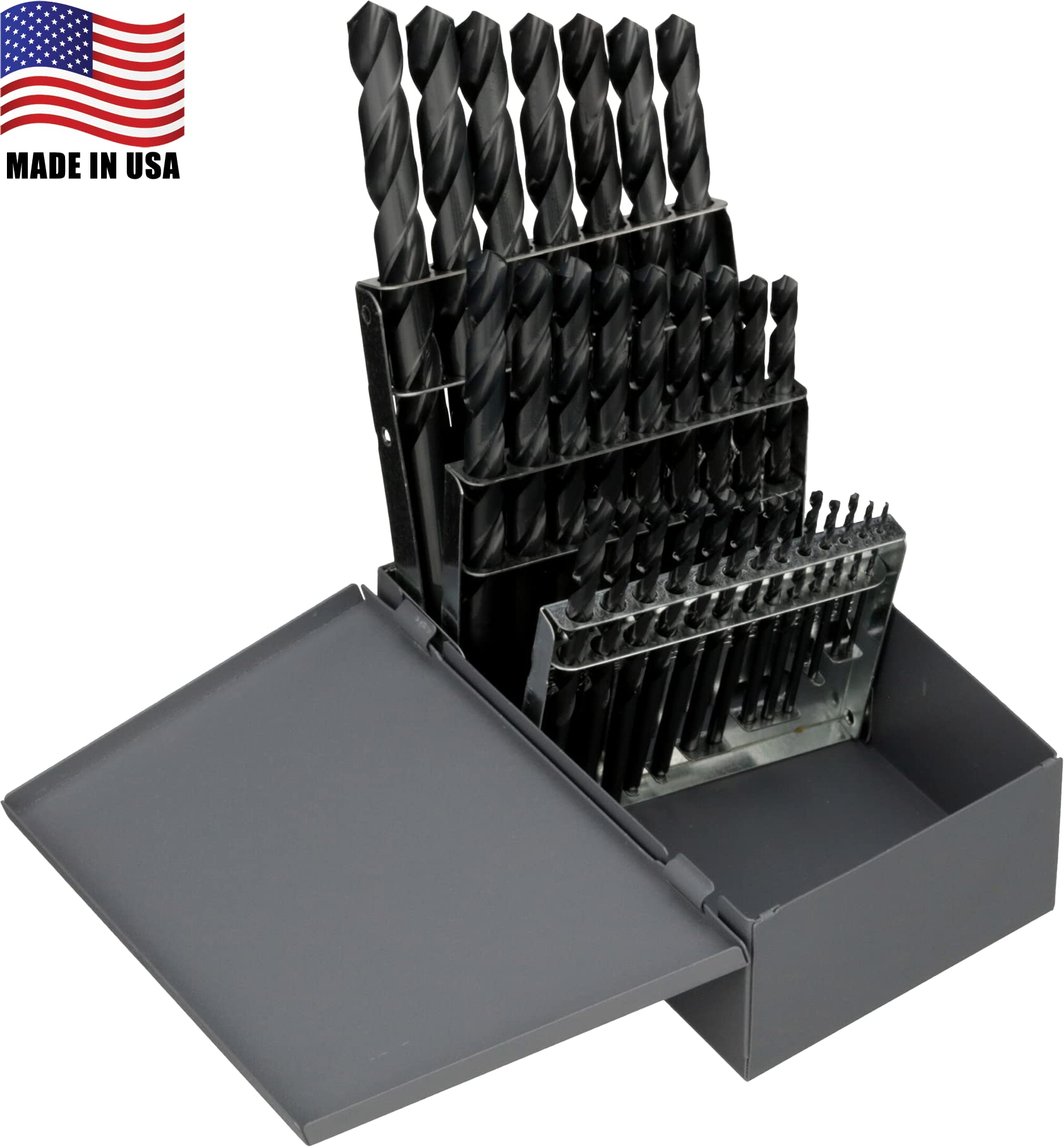 Chicago Latrobe 57714 150 Series High-Speed Steel Jobber Length Drill Bit Set with Metal Case, Black Oxide Finish, 118 Degree Conventional Point, Inch, 29-piece, 1/16" - 1/2" in 1/64" increments