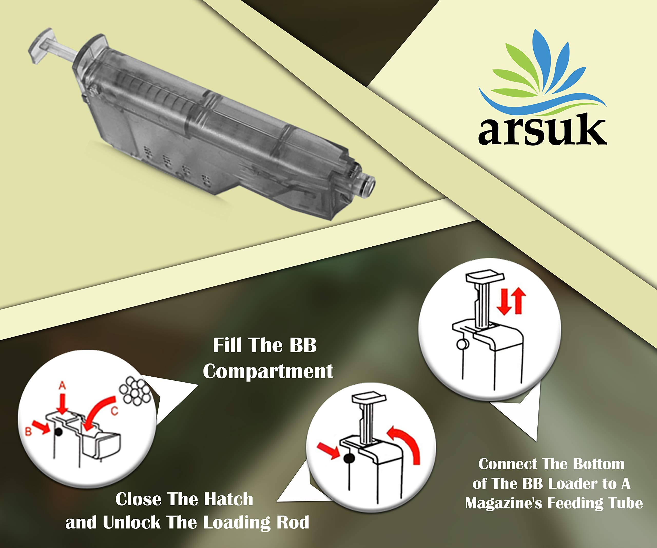 ARSUK Airsoft Speed Loader with Adapter for 6mm bb Pellets, Paintball Magazine Fast Quick Loading Airsoft Tool Accessory for 155 Rounds