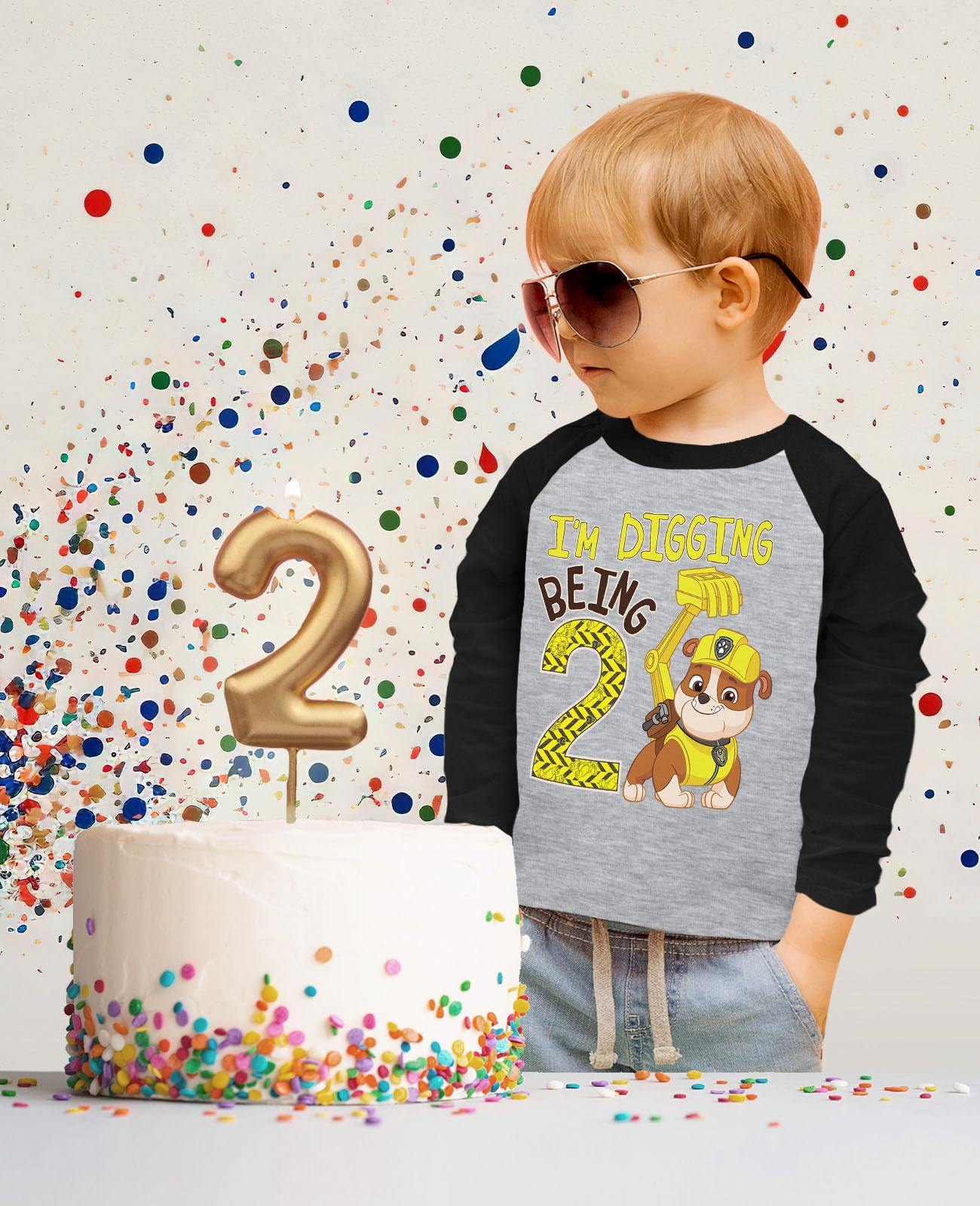 Rubble Digging Being 2 Paw Patrol 2nd Birthday Shirt Boy Toddler Kids Raglan 2T Dark Gray