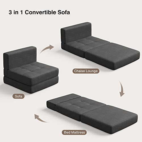 Aiho Sleeper Sofa Bed, Memory Foam Futon Sofa Bed, Floor Sofa Convertible Chair Bed Couch Bed, Modern Linen Fabric Removable Cover, for Living Room/Apartment/Loft, Dark Grey