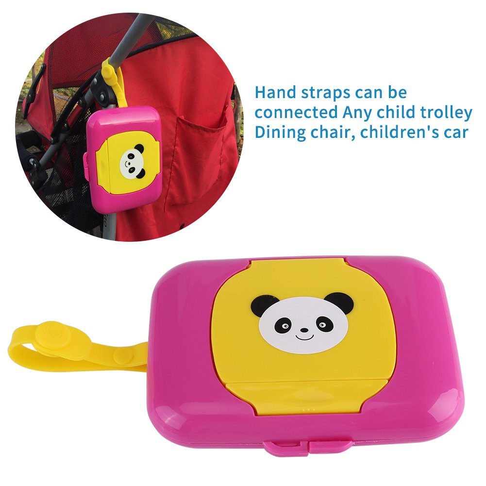 Fdit Wet Wipes Storage Box,Baby Outdoor Travel Stroller Wet Wipes Box Refillable Container for Car Bathroom Living Room(White + Rose)