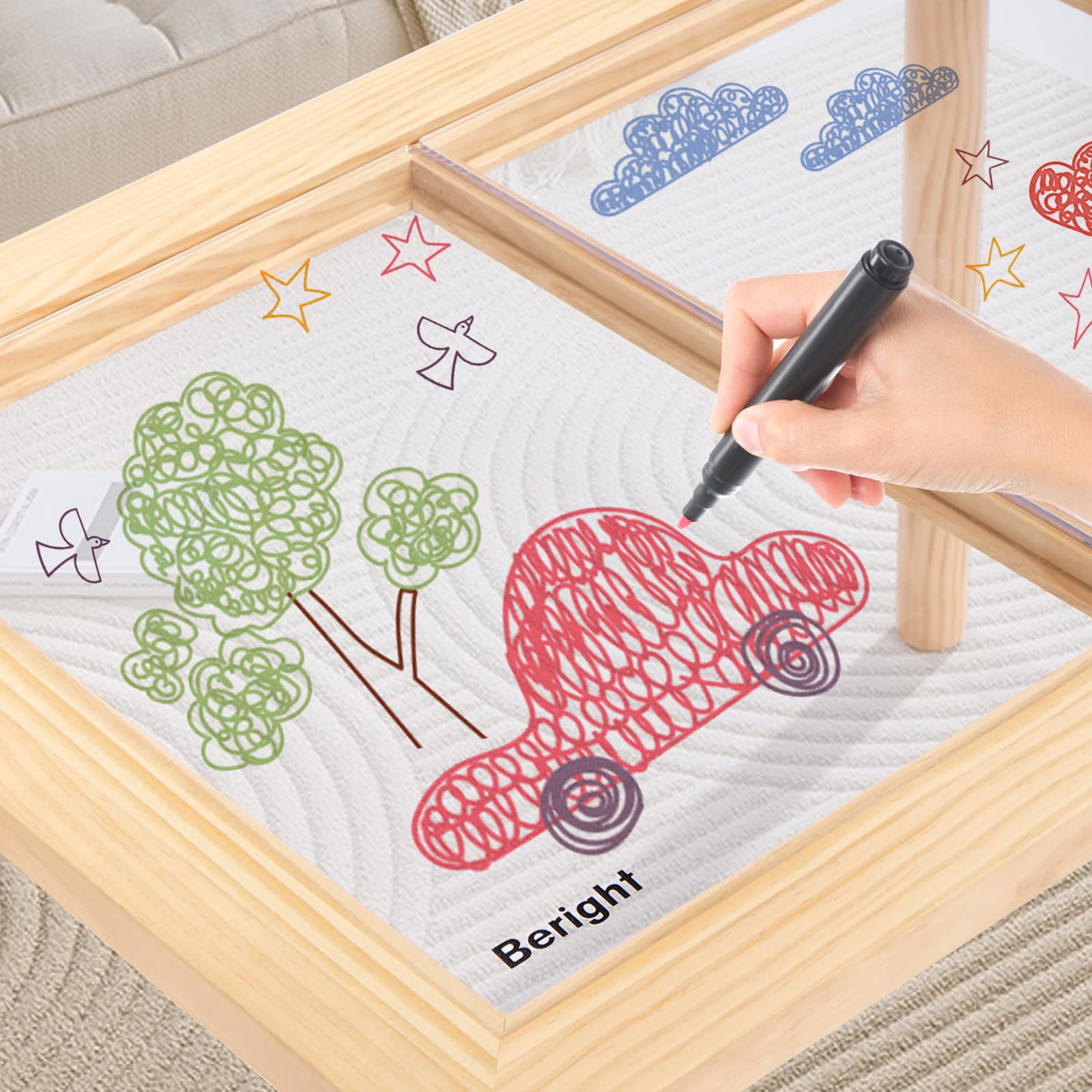 Beright Kids Table with 2 Acrylic Panels, Indoor Sensory Table Play Sand Table for Kids, not with Storage Bin, Perfect Choice for Christmas Thanksgiving Gift