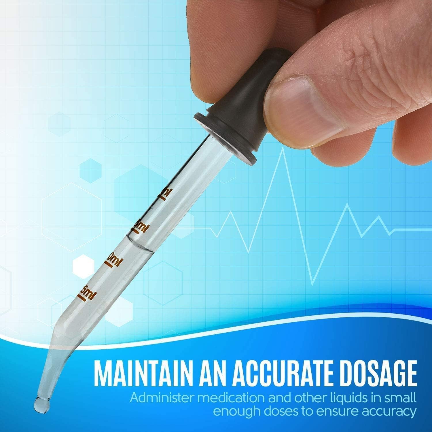 Eye Dropper - 8-Pack, Bent & Straight Tip Calibrated Glass Medicine Droppers for Essential Oils | Pipette Dropper for Accurate Easy Dose & Measurement (1mL Capacity)