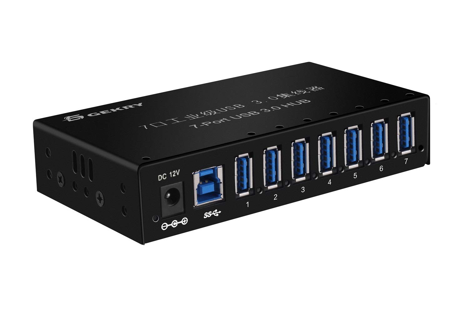 GEKRY USB 3.0 Hub, USB Data Hub, Metal Case Mountable 7-Port Powered USB Hub 3.0 with 36W AC Adapter-Type A