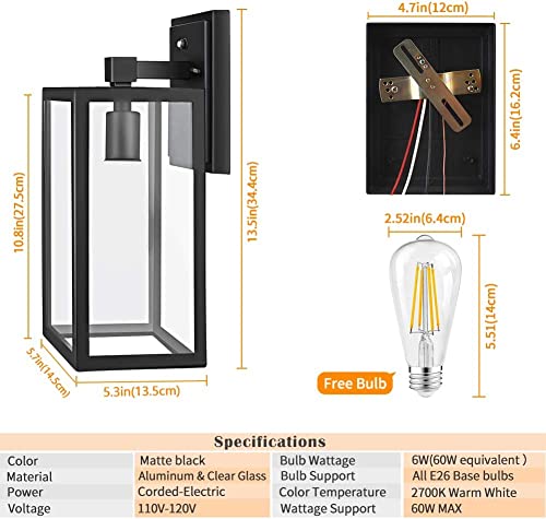 Dusk to Dawn Outdoor Light Fixtures Wall Mount, Sensor Porch Lights, Anti-Rust Wall Light, Exterior Wall Sconce Lighting, Wall Lamp, Waterproof Wall Lantern for Doorway, Garage, 2-PACK (Bulb Included)