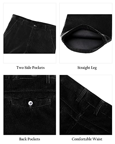 Alimens & Gentle Mens Corduroy Trouser Pants with Pockets-Black 02, 36W x 32L