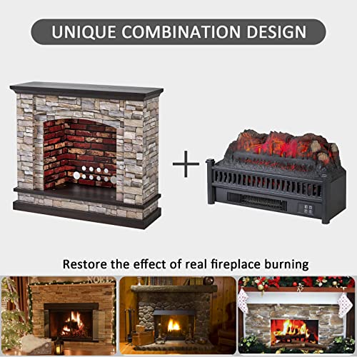 AMERLIFE Electric Fireplace with Mantel 44'' Laminate Finish TV Stand & 23'' Insert Heater Combination, Rustic Console Table with Fireplace for TVs up to 50'', Great for Living Room (HPT0038)
