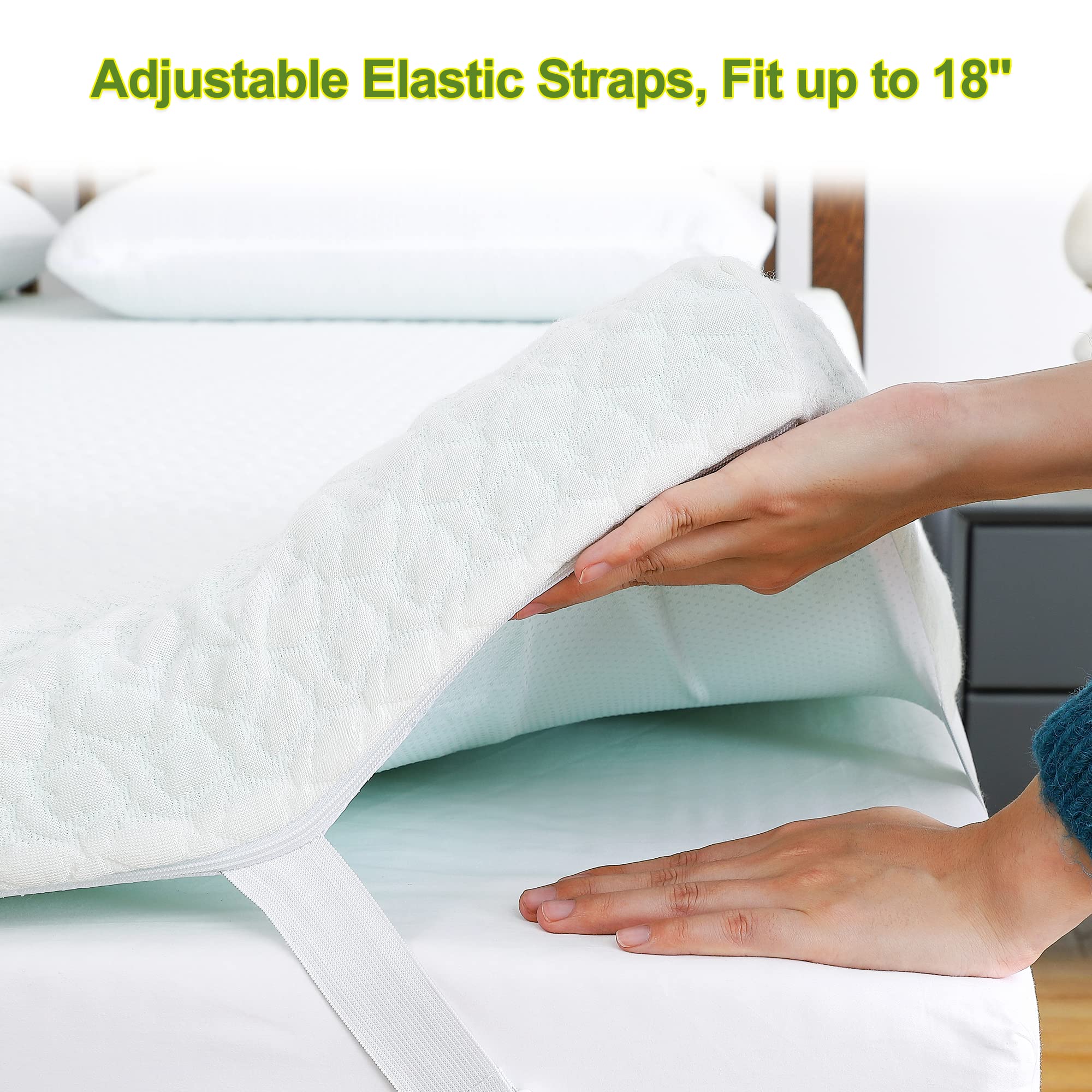 Mattress Topper Full, Homhougo 2 Inch Green Tea Memory Foam Mattress Topper with Zippered Bamboo Cover, Cloud-Like Soft