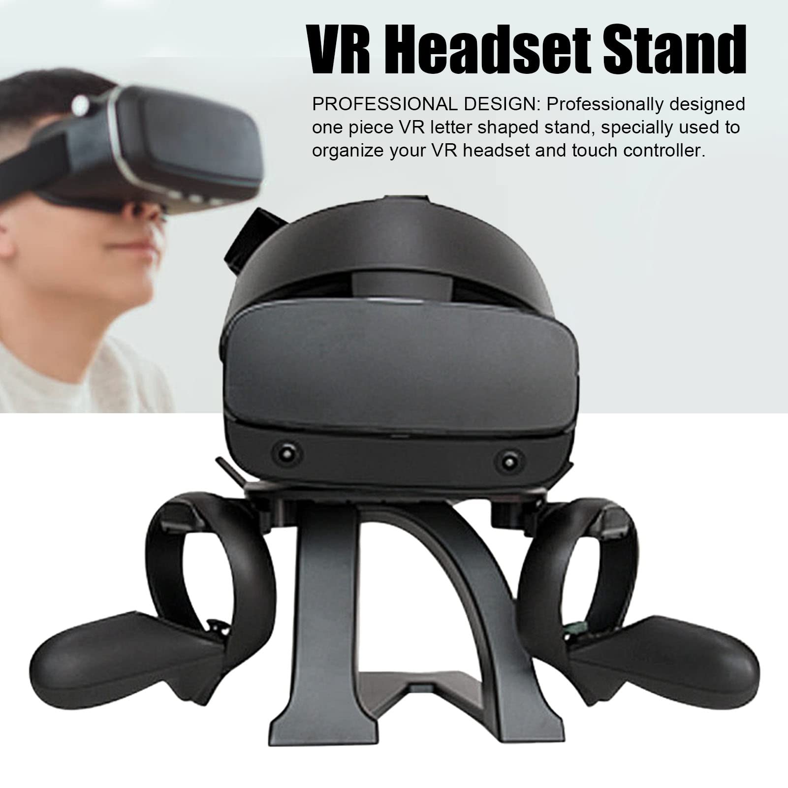 CHICIRIS VR Headset Stand and Controller Holder, Portable VR Headset Stand Compatible Easy to Install with a Stable Base for Rift S for Vive for Quest 2(Black)