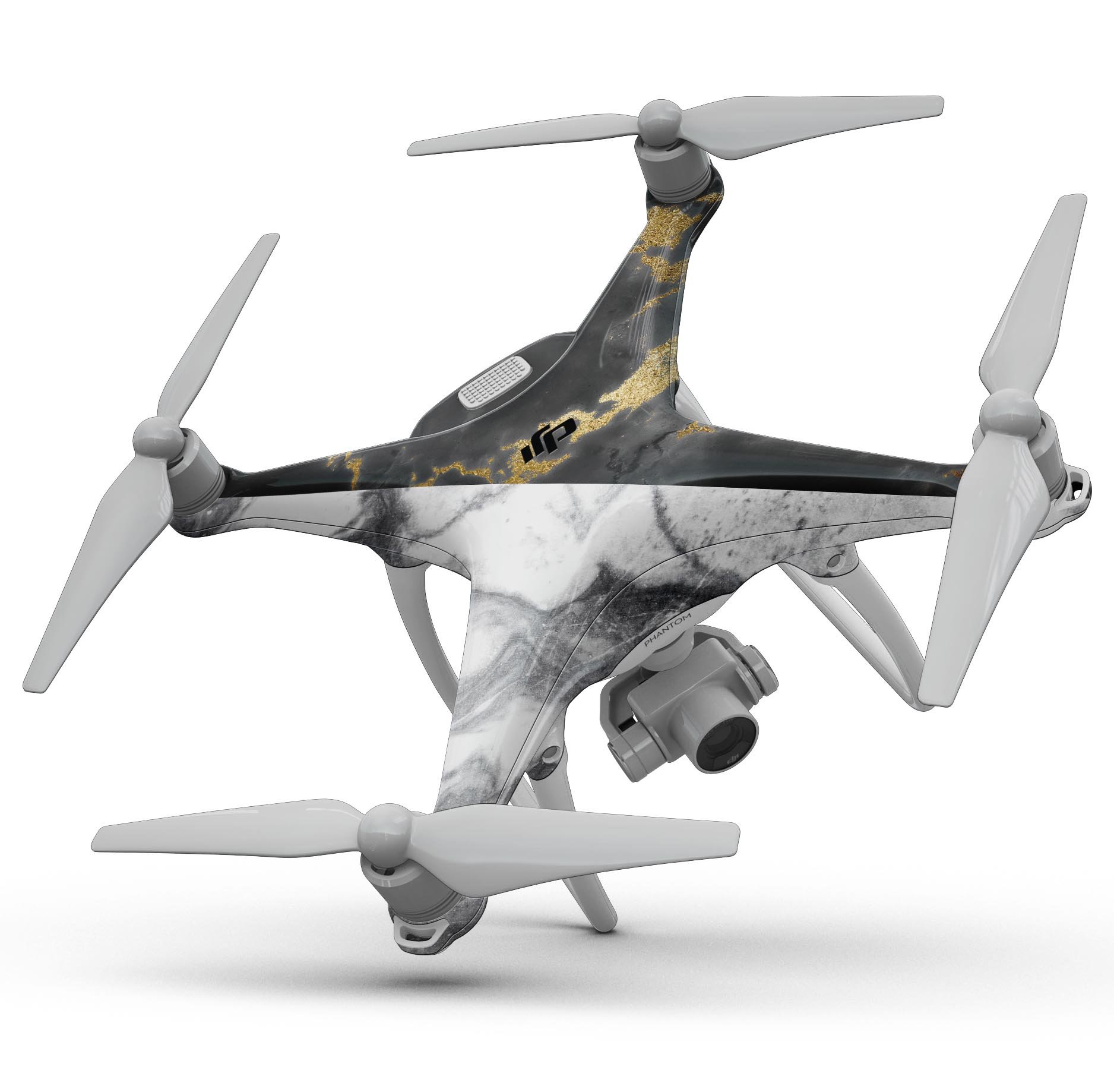 Design Skinz Design Skinz White-Black Marble & Digital Gold Foil V1 Full-Body Wrap Decal Skin-Kit Compatible with The Drone DJI Phantom 4
