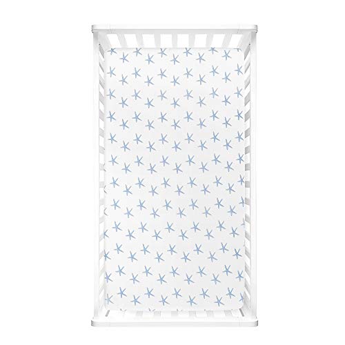 Lush Decor Baby Seaside Starfish Organic Cotton 2 Pack Fitted Crib Sheet, Blue, 52" L x 28" W + 9" Drop
