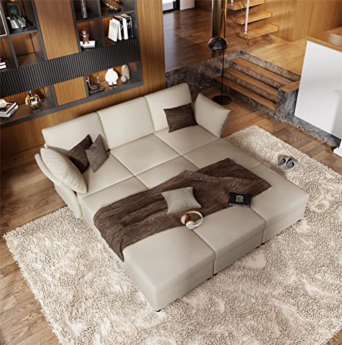 AMERLIFE Sectional Sofa, Modular Sectional Couch with Ottomans- 7 Seat Sofa Couch for Living Room, Convertible U Shaped Couch with Chaise, Oversize Sofa Beige