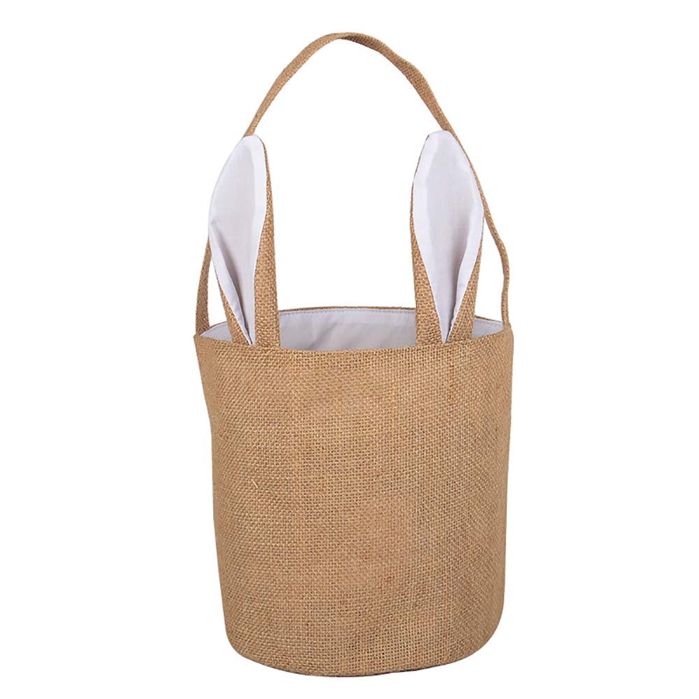 KEFAN 3 Pack Easter Bunny Baskets Jute Burlap Easter Bags with Ears Stand Up 8 x 8 x 9 Inch
