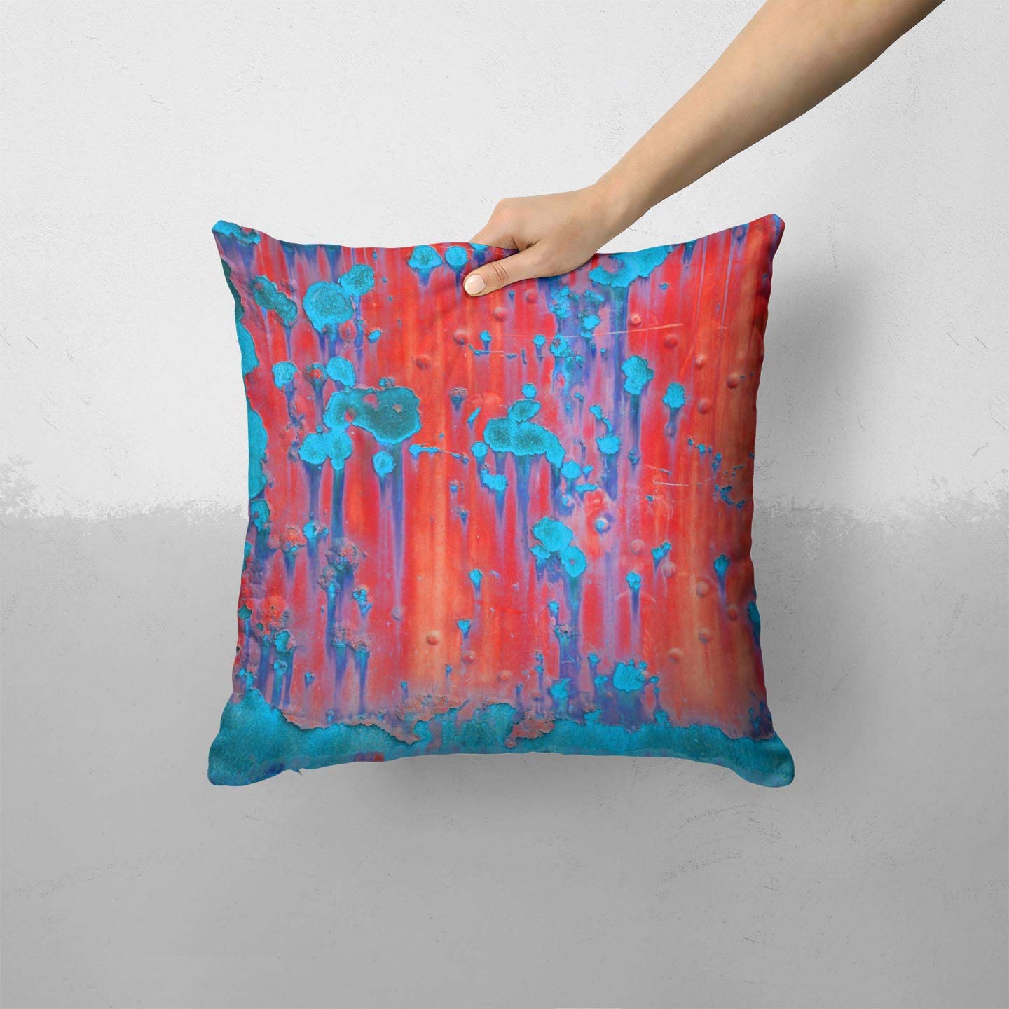 iiRov Bright Red Metal with Turquoise Rust - Custom Decorative Home Decor Indoor or Outdoor Throw Pillow Cover Plus Cushion Set for Sofa, Bed or Couch (Pillow CASE Cover Plus Cushion)