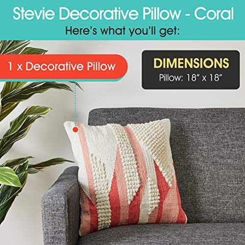Refinery29 | Stevie Collection | 100% Cotton Luxury Decorative Textured Throw Pillows, Ultra Soft with Stylish Modern Woven Tufted Design for Home Décor, 1 Count (Pack of 1), Coral