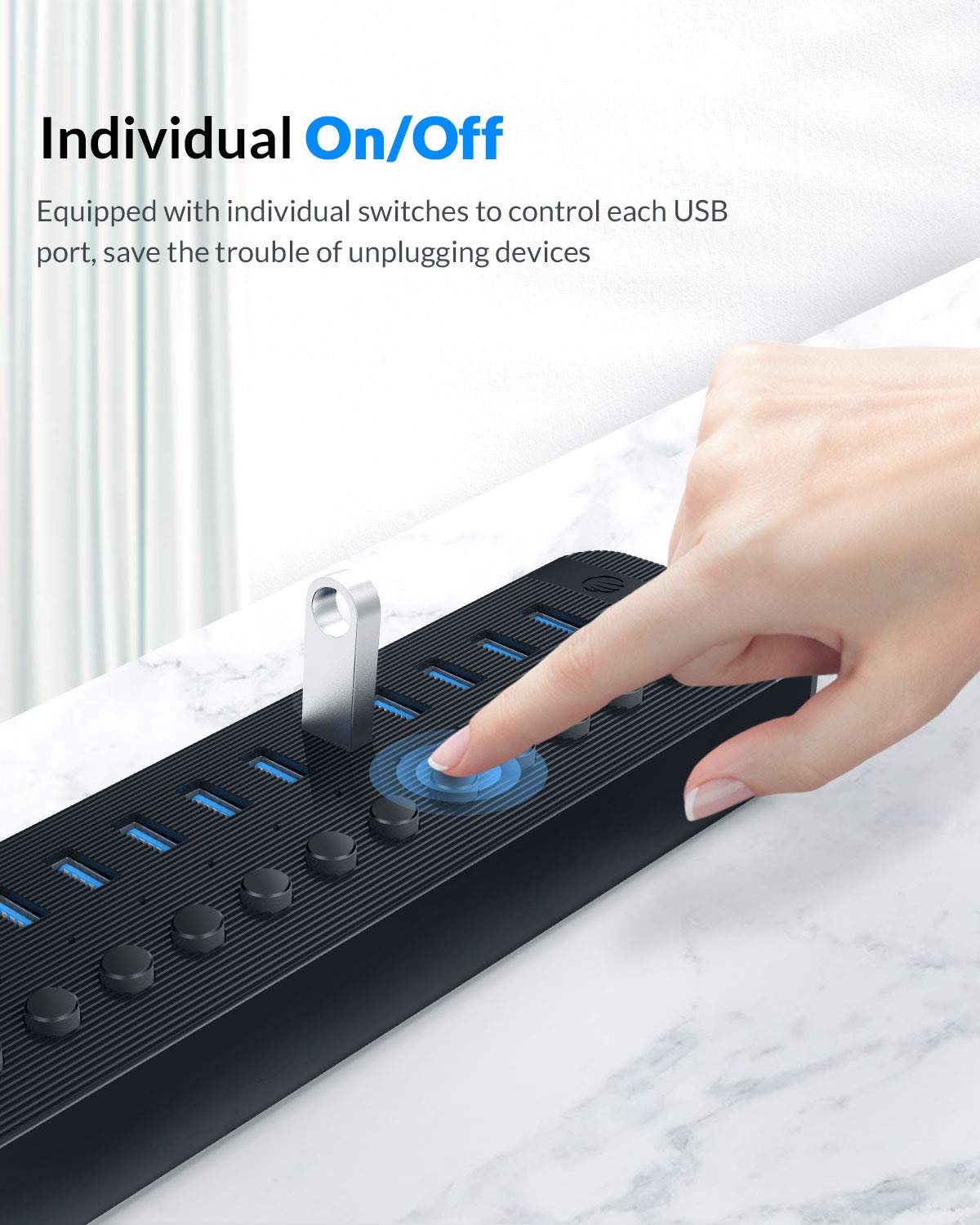 ORICO Powered USB Hub, 13 Ports 60W USB 3.0 Data Hub with BC1.2 Charging, Individual On/Off Switches and 12V/4A Power Adapter for Desktop Computer, PC, iMac, Mobile HDD, Flash Drive