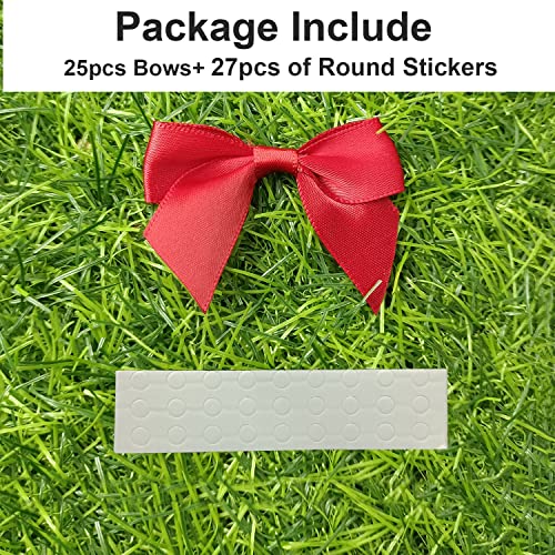 AKLVBL 25 Pack Set Satin Ribbon Bows Pretied Bows with Sticky Gel Pads for Treat Bags, Gift Bags, Bakery Candy Bags and Package Decorating or Gift Decorating (Red)