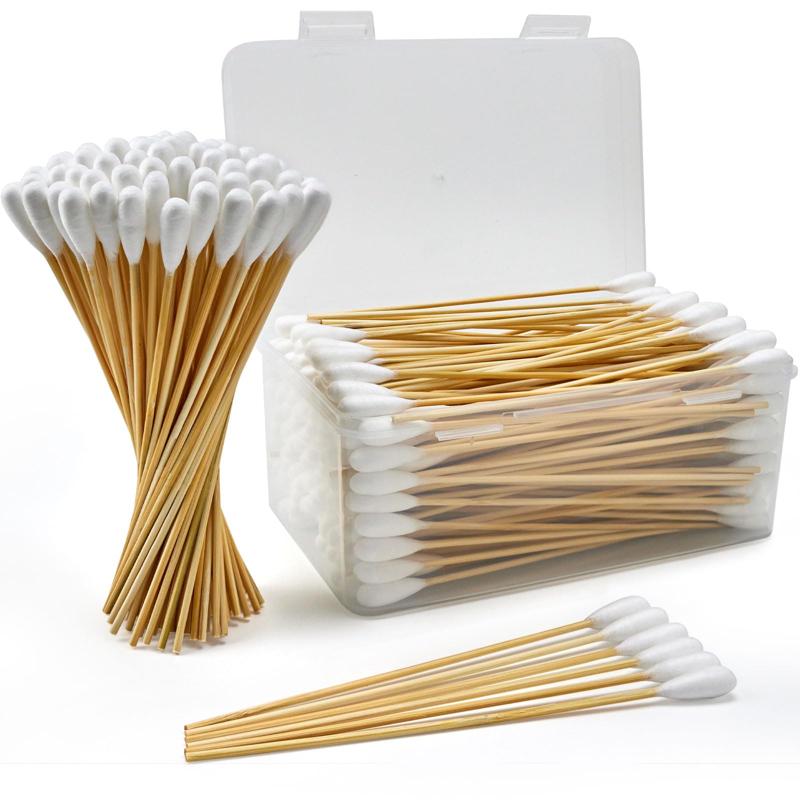 Accesfire 200pcs Large Cotton Swabs in Storage Box, 6 Inch Long Cotton Swabs with Bamboo Handle for Dogs - Professional Dog Ear Swabs, Big Cotton Swabs, Specially Designed for Dogs, Cleaning Solution