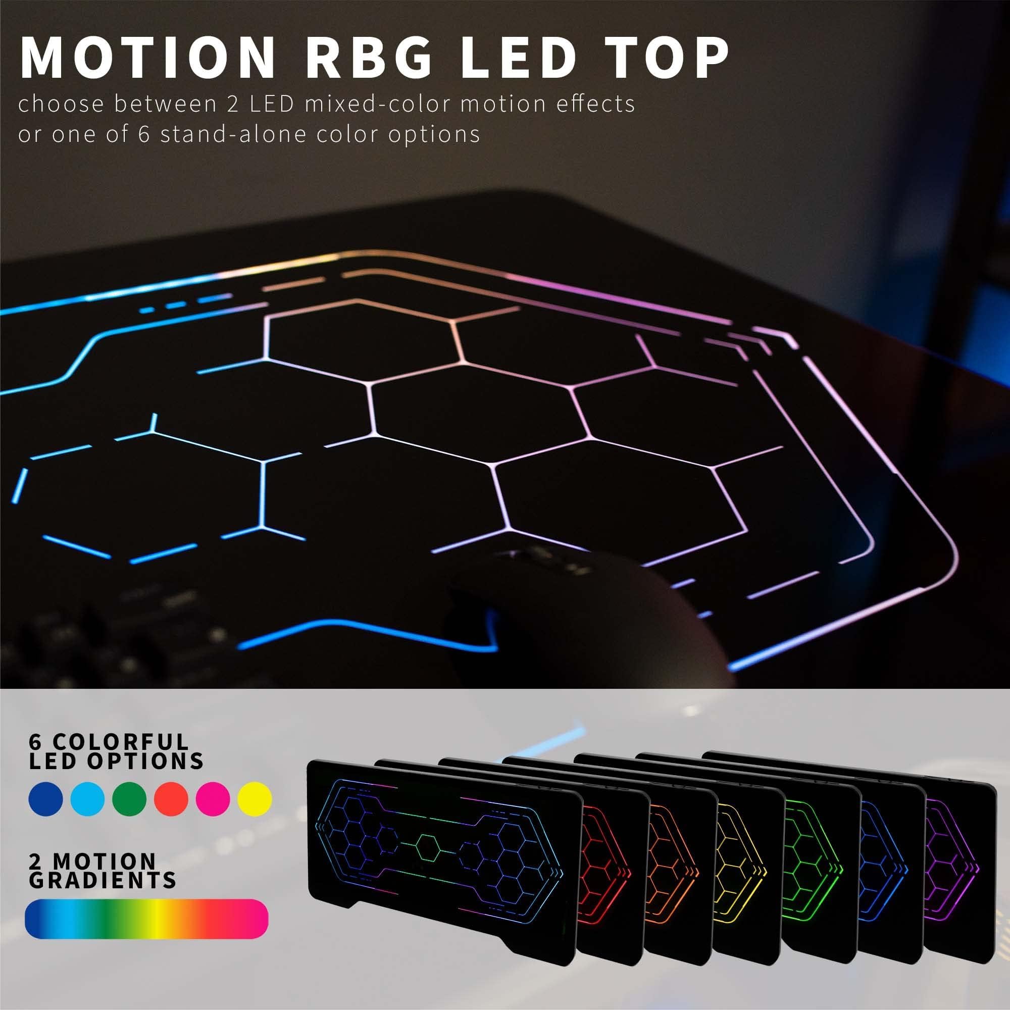 VIVO Universal 48 x 24 inch Solid One-Piece Tempered Glass Gaming Desktop with Breathing RGB Geo-Honeycomb LED Lights for Sit Stand Height Adjustable Desks, Gamer Workstation, Black, DESK-TOP48BG