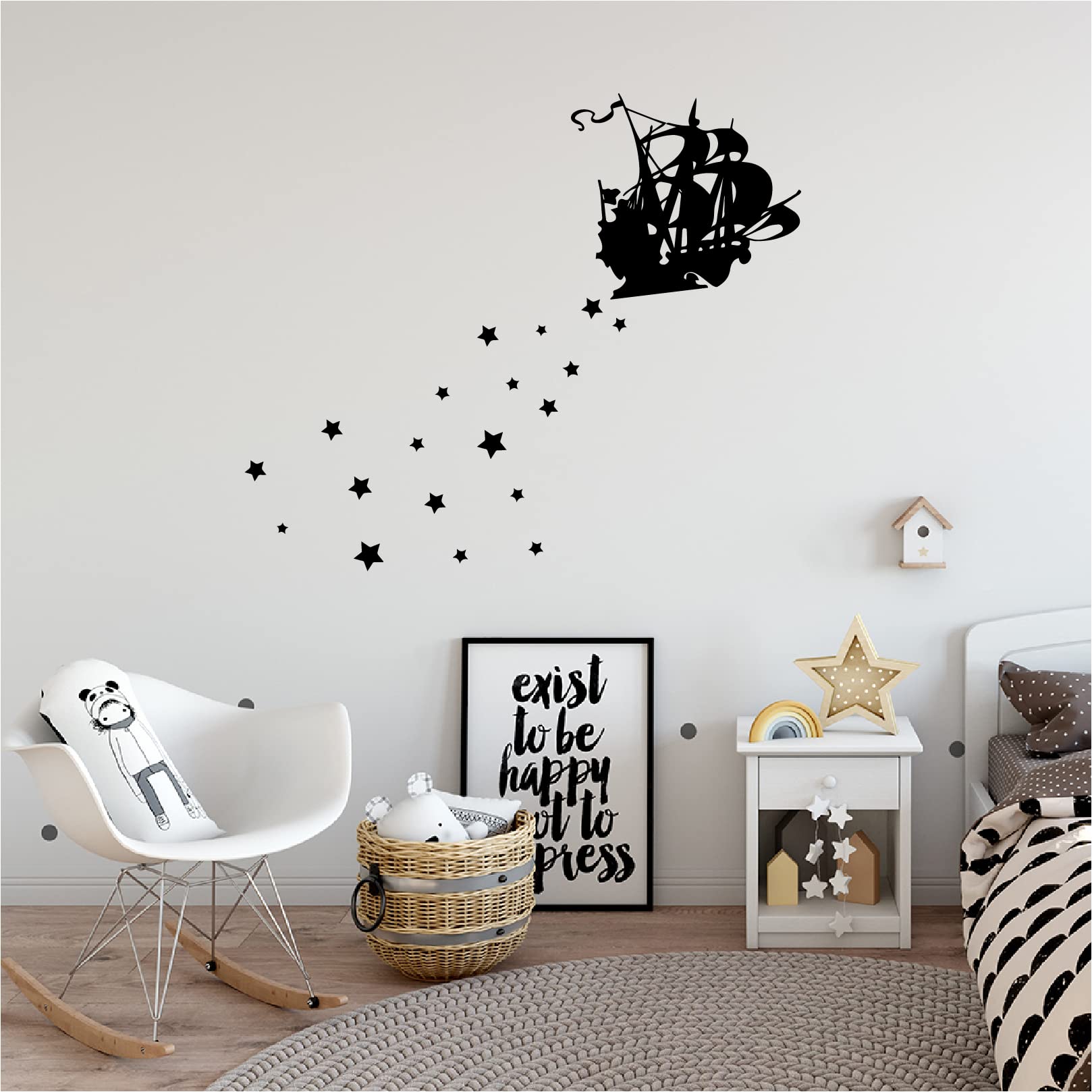Peter The Jolly Roger Captain Hook Pirate Ship Silhouette Vinyl Wall Art Sticker Wall Decal Decoration For Home Room Wall Boys Girls Room Playroom Wall Décor Décor Design Size (6x10 inch)