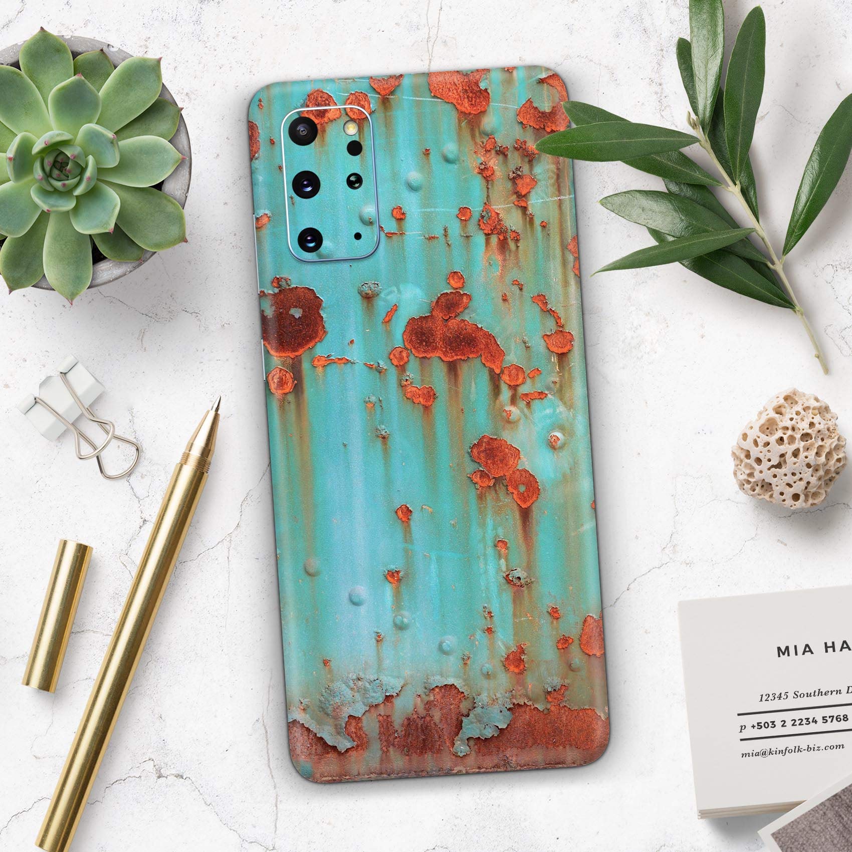 DesignSkinz Teal Painted Rustic Metal Protective Vinyl Decal Wrap Skin Cover Compatible with The Samsung Galaxy S20 (Screen Trim & Back Glass Skin)